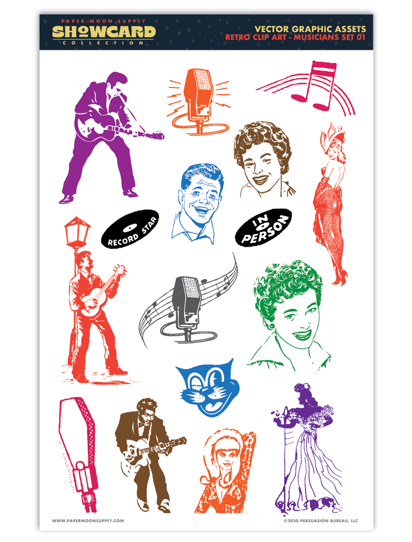 Retro Vector Clip Art-Musicians Set 02 – Paper Moon Supply