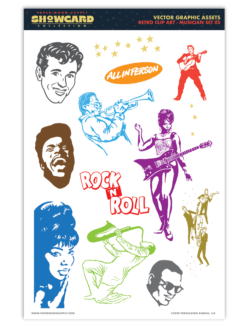 Retro Vector Clip Art-Musicians Set 05 – Paper Moon Supply