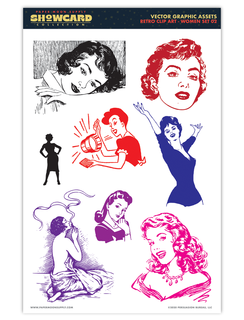 Retro Vector Clip Art-Women Set 02 – Paper Moon Supply