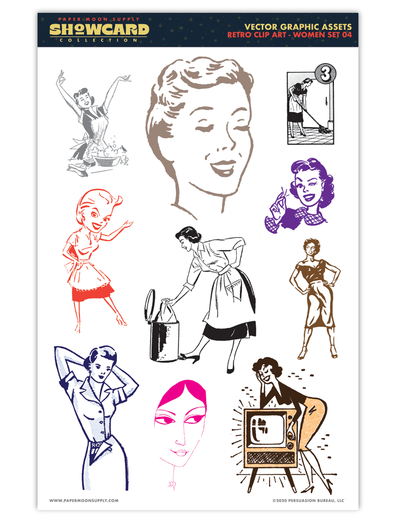Retro Vector Clip Art-Women Set 04 – Paper Moon Supply
